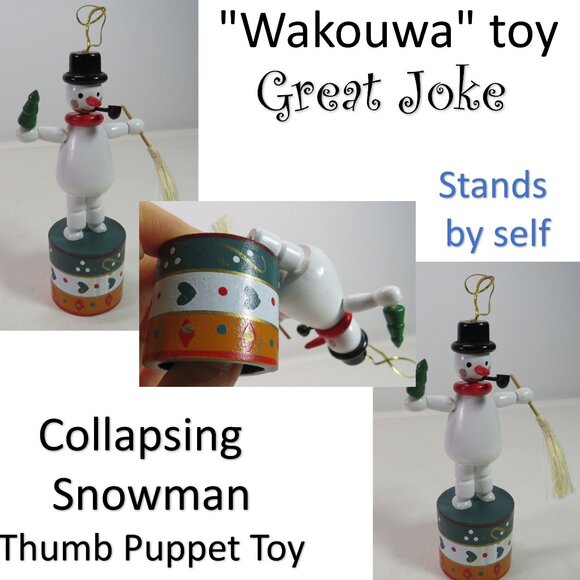 Holiday | Vtg Collapsing Puppet Snowman Christmas Ornament Wooden Toy ...